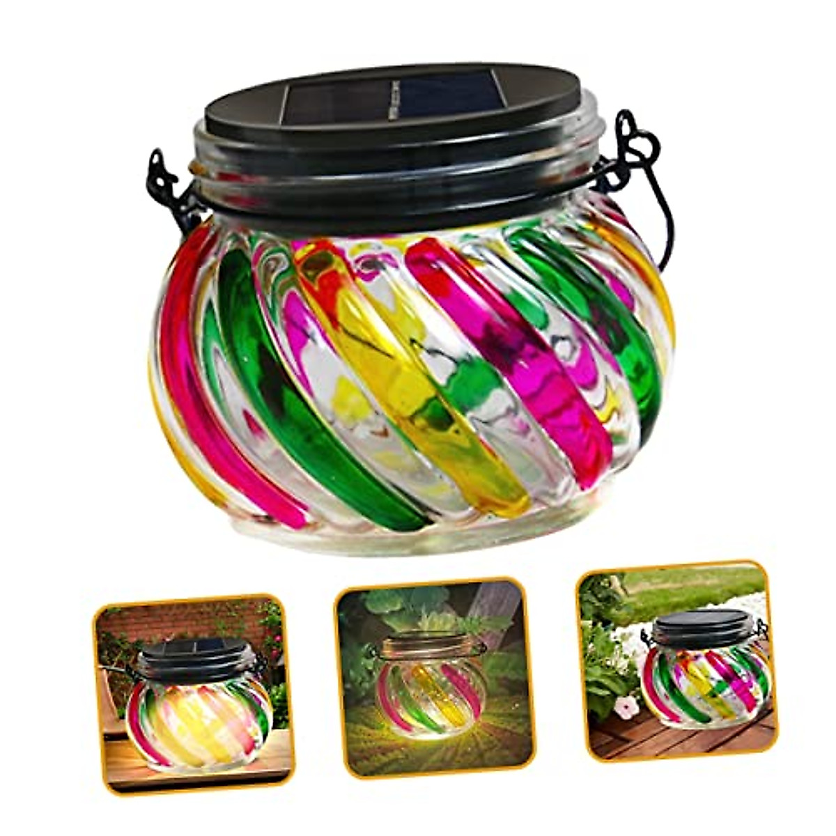 OSALADI Lamp Night Garden Party Lantern Lights Jar Light Lanterns Landscape Glass Yard LED Decor Table Porch Mosaic Solar Patio Colourful Hanging Fairy Outdoor Mason for Decorations Lawn