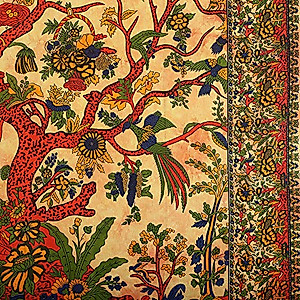 THE ART BOX Tapestry Yellow Orange Tree of Life Wall Hanging Psychedelic Tapestries Indian Cotton Twin Bedspread Picnic Sheet Wall Decor Blanket Wall Art Hippie Bedroom Décor (Twin, 82x54 Inch)