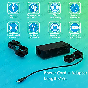 65W USB C Laptop Charger Fit for Lenovo ThinkPad X280 X380 X390 L390 E480 E495 E580 E590 T480 T490 T580 Yoga L13 7i C740 920 C930 C940 Lenovo laptop charger Applies to 45W Chromebook Charger USB-C