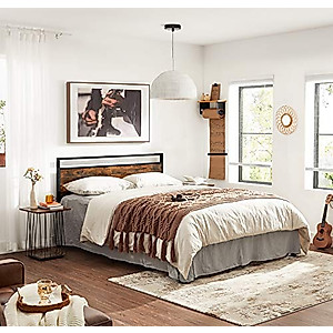 VASAGLE Full Size Metal Bed Frame with Headboard, No Box Spring Needed Platform Bed, Under-Bed Storage, Industrial Style, Rustic Brown and Black URMB912B01