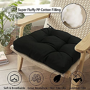 Magpie Fabrics Patio Tufted Seat Cushions 19"x19" with Ties, 2 Pack, U-Shape Waterproof Outdoor/Indoor Chair Pads for Garden Dining Office, Tatami Floor Pillow Meditation(Black Solid)