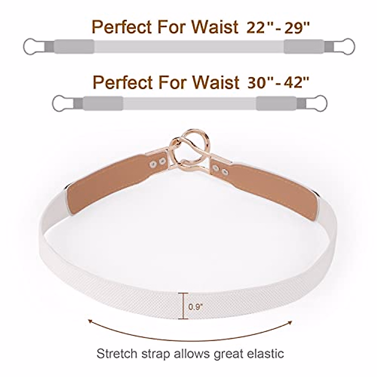WERFORU Women Skinny Belt for Dresses Retro Stretch Ladies Waist Belt Plus Size Set of 4 (Fits Waist 22"-29", a-black+brown+white+gray)
