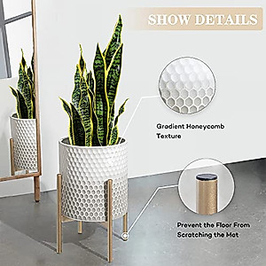Oakrain Mid Century Planters for Indoor Plants, Set of 2, Modern Decorative Metal Planter Pots for Living Room, Office, Garden or Balcony, Gray and White Gradient Planter with Stand, 8 inch & 10 inch