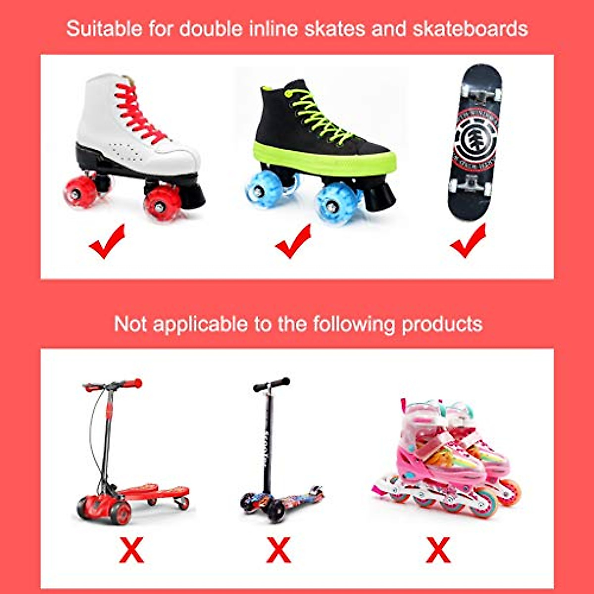 IKevan 4PCS Light Up Quad Roller Skate Wheels 32mm x 58mm, Luminous Light Up Quad Roller Skate/Skateboard Wheels with Bearings Installed (Multicolored)