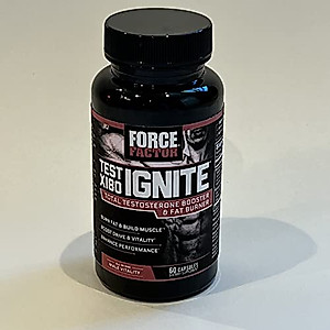 FORCE FACTOR Test X180 Ignite Testosterone Booster for Men, Testosterone Support Supplement to Help Burn Fat, Boost Vitality, and Increase Energy, 60 Capsules