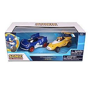 NKOK Sonic Transformed All-Stars Racing 2 Pack Pull Back Action: Tails and Sonic Hedgehog, Two Vehicles, Video Game Legends, No Batteries Required, Pull Back – Release - and Watch it go