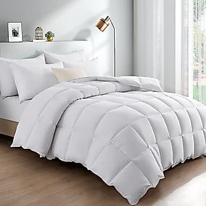 Dreamhood Goose Down Comforter Full/Queen Size Lightweight Feather Down Comforter Quilted Comforter Fluffy Down Duvet Insert All Season Feather Comforter & 4 Corner Tabs - White(88 x 90 Inches)