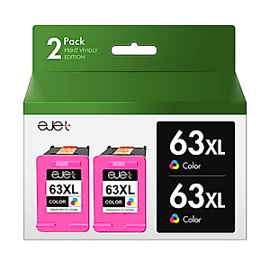 ejet 63XL Tri-Color Ink Cartridges Replacement for HP 63 Color Ink Cartridge High-Yield Remanufactured for OfficeJet 3830 Envy 4520 4512 Officejet 4650 5255 Deskjet 1112 3634 3632 Printer (2 Pack)