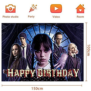 Wednesday Addams Birthday Party Supplies, Wednesday Movie Backdrop Tablecloth Kit 5x3ft Background Banner for Photography with 70” x 42” Tablecloth for Kids Birthday Gathering