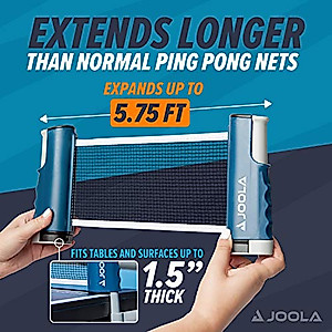 JOOLA Retractable Ping Pong Net With Clamps - Table Tennis Net Stretches 5.75' - Clamps on Table Up to 2” Thick - Optional Ping Pong Paddles and Balls