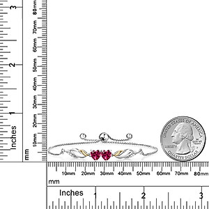Gem Stone King 925 Sterling Silver and 10K Yellow Gold Red Created Ruby and White Lab Grown Diamond Tennis Bracelet For Women (1.22 Cttw, Heart Shape 5MM, Fully Adjustable Up to 9 Inch)