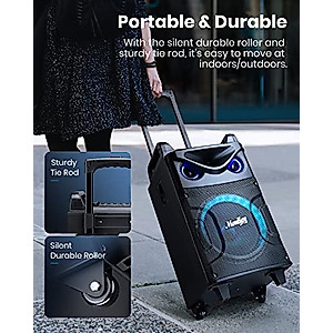 Moukey Karaoke Machine, 10" Woofer Portable PA System, Bluetooth Speaker with 2 Wireless Microphones, Lyrics Display Tablet Holder, Party Lights & Echo/Treble/Bass Adjustment Support REC/AUX/USB/TF