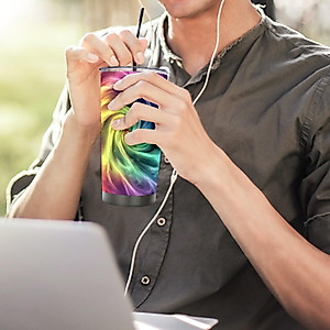 QWEUIOP 20oz Insulated Travel Coffee Mug Abstract Rainbow Coloured Tie Dye Pattern Stainless Steel Tumbler with Lid Double Wall Vacuum Coffee Cup For Hot and Cold Drinks14202