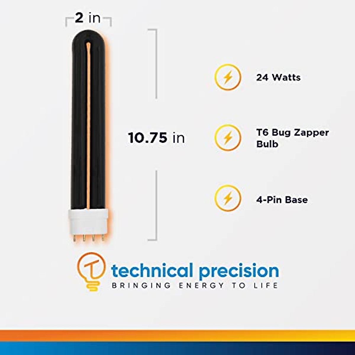 B24B Bug Zapper Bulb Replacement for BK300 or BK500 Kaz Stinger by Technical Precision - 24 watt UV Replacement Bulb (Black Light) - 4 Pin Base - for Outdoor & Indoor Mosquito Zapper - 1 Pack