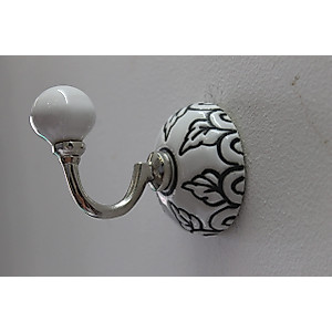 PARIJAT HANDICRAFT Hand Painted Beautifully Black & White Colored Ceramic Wall Hook Hanger Key Holder hat Clothes hangings Bath Towel Hook Hanger