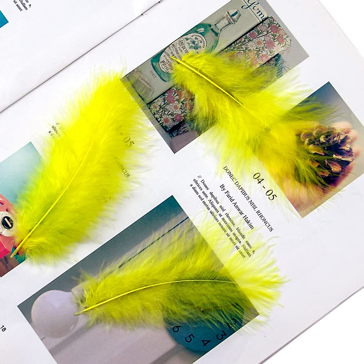 200pcs 4-6 Inches Fluffy Turkey Marabou Feathers for Crafts Dreamcatcher Fringe Trim Colored Feathers Accessories Pack (Yellow)