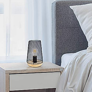 Simple Designs LT1074-BLK Wired Mesh Uplight Table Lamp, Black,5.5 x 5.5 x 9
