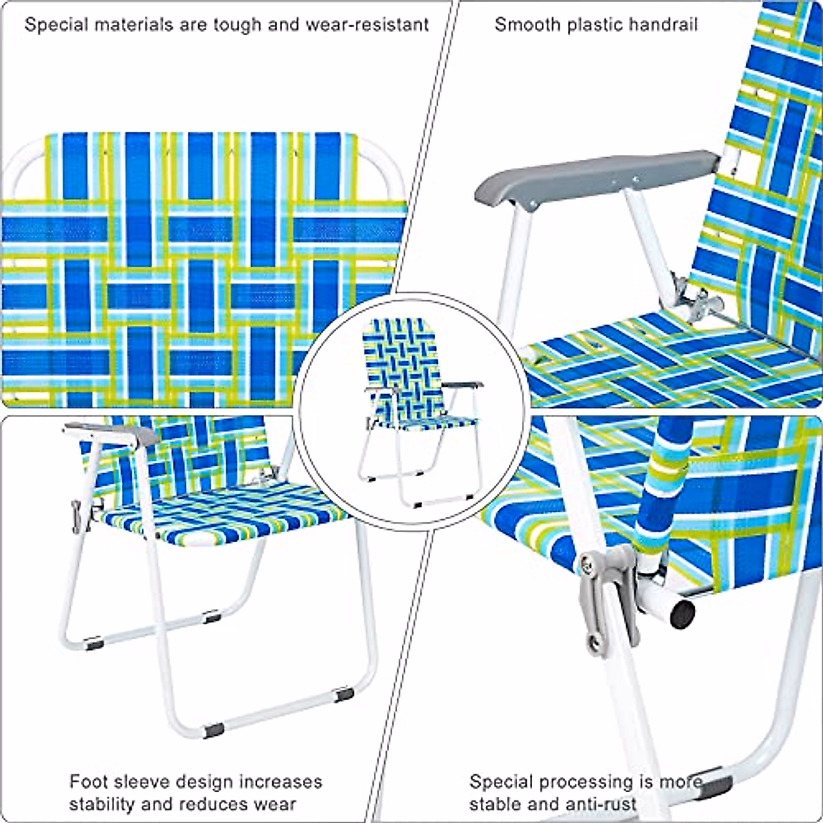 Vasitelan Patio Lawn Chairs Folding Chairs Set of 2, Webbed Folding Chair Outdoor Beach Chair Portable Camping Chair for Yard, Garden (Blue)