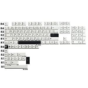 Premium PBT Minimalist Black and White Keycaps - Cherry Profile, DYE Sublimation, 129 Keys for Cherry MX Switches Mechanical Keyboards