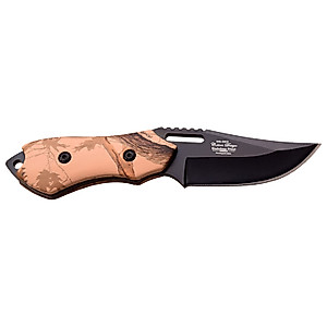 Elk Ridge - Outdoors Fixed Blade Knife - 6-in Overall, 3-in Black Stainless Steel Blade, Camo Coated Wood Handle, 1680D Nylon Sheath - Hunting, Camping, Survival - ER-562BC