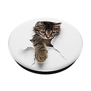 Cute Kitten Breaking Through Paper Wall On White PopSockets PopGrip: Swappable Grip for Phones & Tablets
