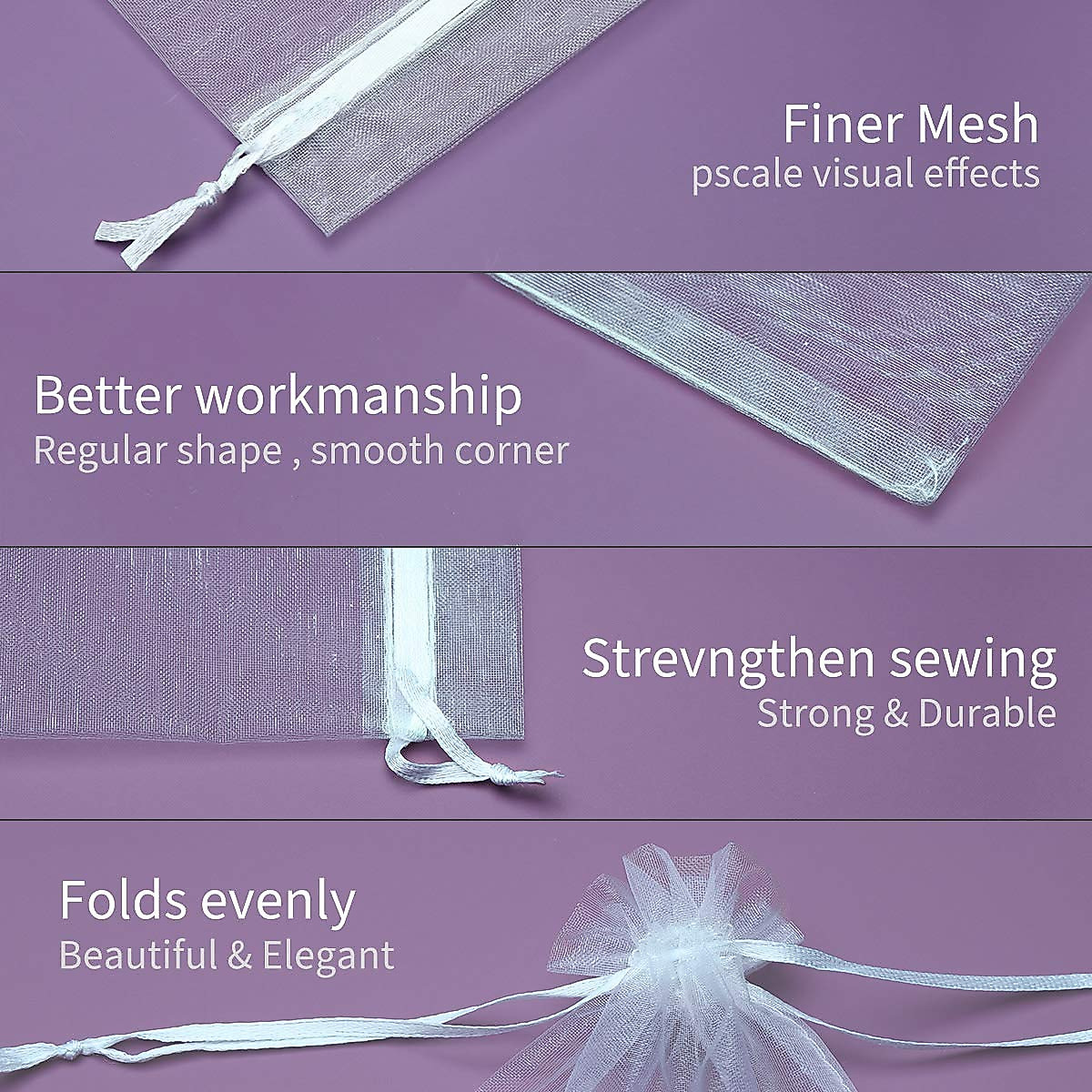 Akstore 100Pcs 2.8"x3.6"(7x9cm) Sheer Drawstring Organza Jewelry Pouches Wedding Party Christmas Favor Gift Bags (White)