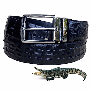Black Alligator Hornback Leather Belt Men's Crocodile Backbone 45''-29'' width Adjustable Removal Pin Buckle Jean Dress Golf Luxury Exotic Leather Straight Belts Handmade Gift BEHO11-PIN