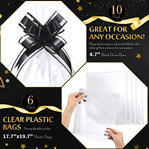 Mimorou 6 Pack Christmas Baskets for Gifts Empty Gift Basket Kit Includes 6 Empty Gift Baskets 6 Clear Gift Bags for Baskets and 10 Pull Bows Gift Packages for Christmas Birthday Party(Black, White)