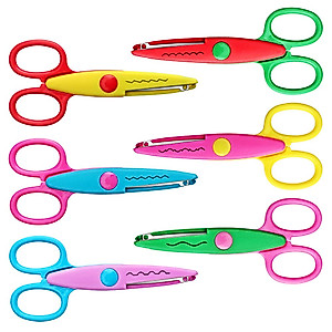 Asdirne Craft Scissors Decorative Edge, ABS Resin Scrapbook Scissors with 6 Pattern, Safe for Kids, Smoothly Cutting, Set of 6, Funny&Colorful