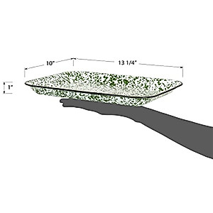 Red Co. 13.5” x 10” Enamelware Metal Classic 1.6-Quart Rectangular Serving Tray, Dark Green Marble/Black Rim – Splatter Design