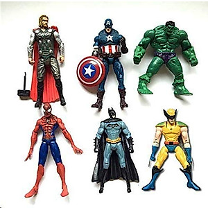 DLRICH Superhero Action Figures/6 PCS Action Figure Set ， Spiderman, Superman, Hulk, Thor, Ironman, Captain America PVC Figures Toys Hero Cake Wholesaler Theme Party Supplies