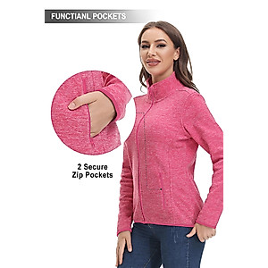 COZZIPLUS Women Zip Up Sweater Jacket with Fleece Interior, Warm Knitted Fleece Jacket with Pockets (Rose Fuchsia Melange, X-Large)