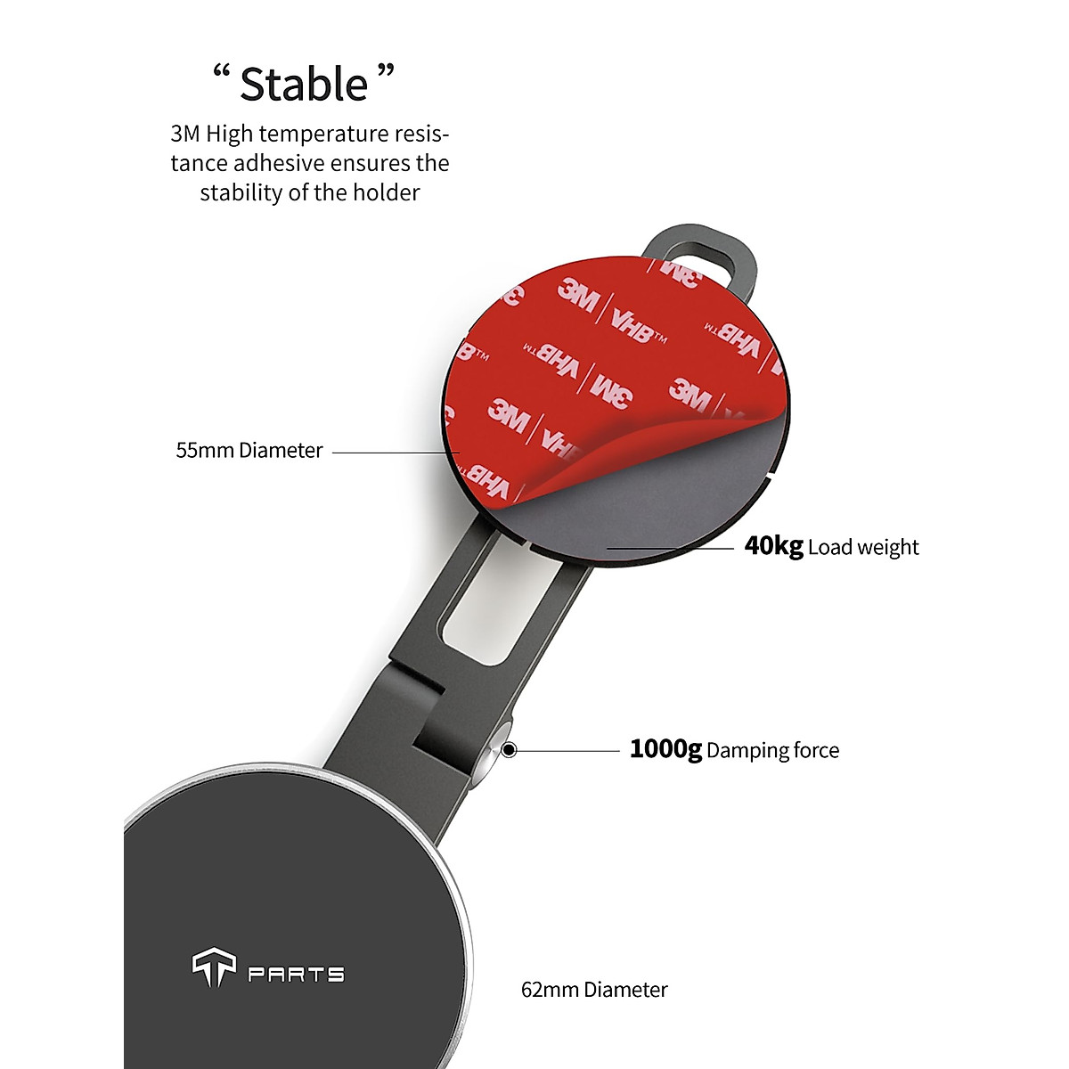 TPARTS Foldable Magnetic Car Mount, Hidden Design for Tesla Model 3/Y, Compatible with iPhone 15 Pro, 14, 13, 12, MagSafe Cases