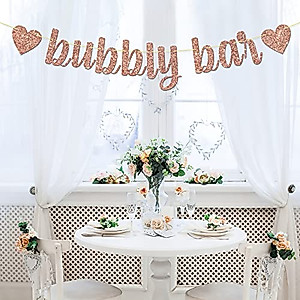Rose Gold Glitter Bubbly Bar Banner, Bachelorette Party Decorations, Birthday, Wedding, Engagement Party Supplies