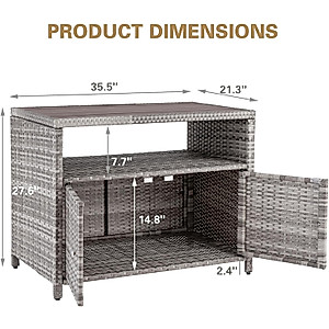 INTOBOO Outdoor Storage Cabinet, Wicker Rattan Storage Cabinet with 2 Doors, Shelves & Polystyrene Top, Durable and Versatile Storage for Patio, Pool, Garden, Indoor, Kitchen, Grey