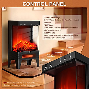 Electric Fireplace Stove, 1500W Freestanding Fireplace Heater with 3-Sided View, Realistic Flame, Adjustable Brightness and Heating Mode, Thermostat, Overheating Safe Design, ETL Certified