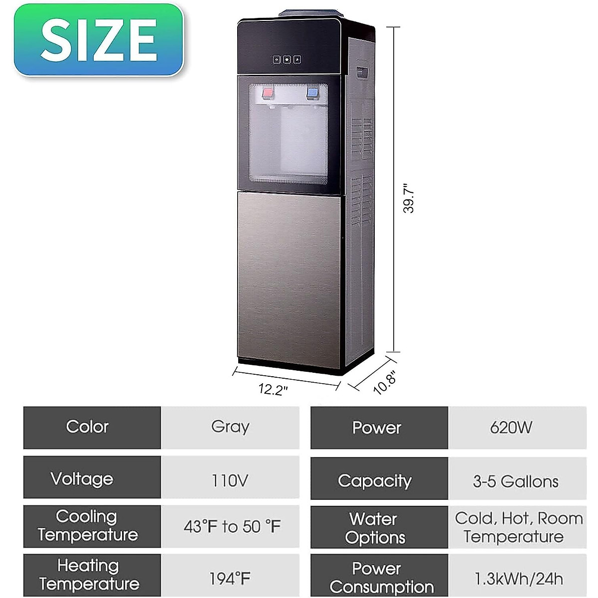 Top Loading Water Cooler Dispenser - 5 Gallon Hot & Cold Water, Child Safety Locker - 3 Temperature with Hot, Room & Cold Spouts, Suitable for Home Office