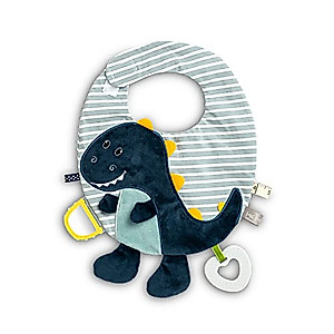 DEMDACO Dinosaur 10 x 11.5 Inch Blue and Grey Polyester Fabric Baby Activity Bib