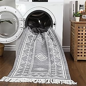 GarveeHome 8x10 Washable Rug Boho Accent Throw Floor Cover Farmhouse Bordered Area Rug Non Slip Low Pile Indoor Bohemian Area Rug Large Living Room Moroccan Rug Dining Room Bedroom Rug Carpet, Grey