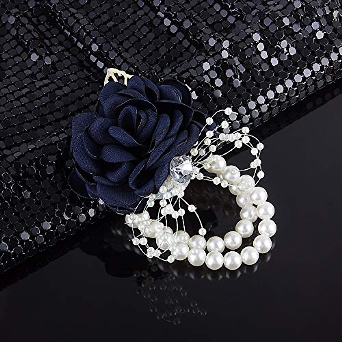 Crownguide Crownguide Wedding Boutineers Wrist Corsage Set Boutineer Wristlet Prom Bridal Rustic Corsage for Bridesmaid Womens Girls Navy Blue