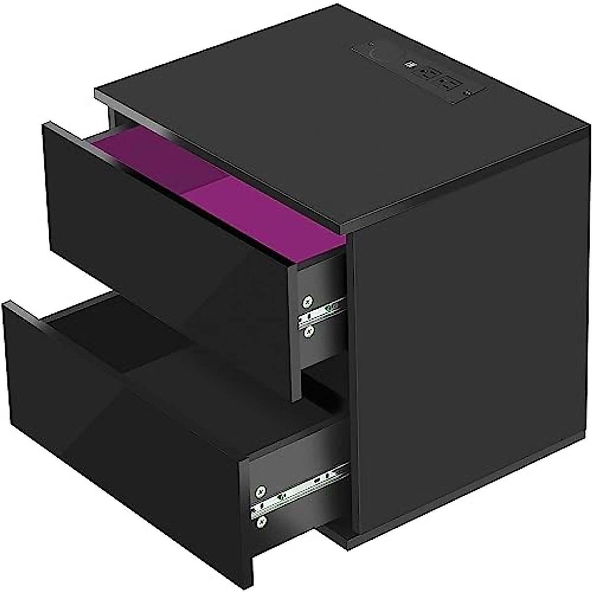 BKEKM Nightstands Bedside Tablewireless Charging Nightstand Remote Control Led Light-Dark End Table USB Charging 2 Drawers Bedside Cabinet Well Made