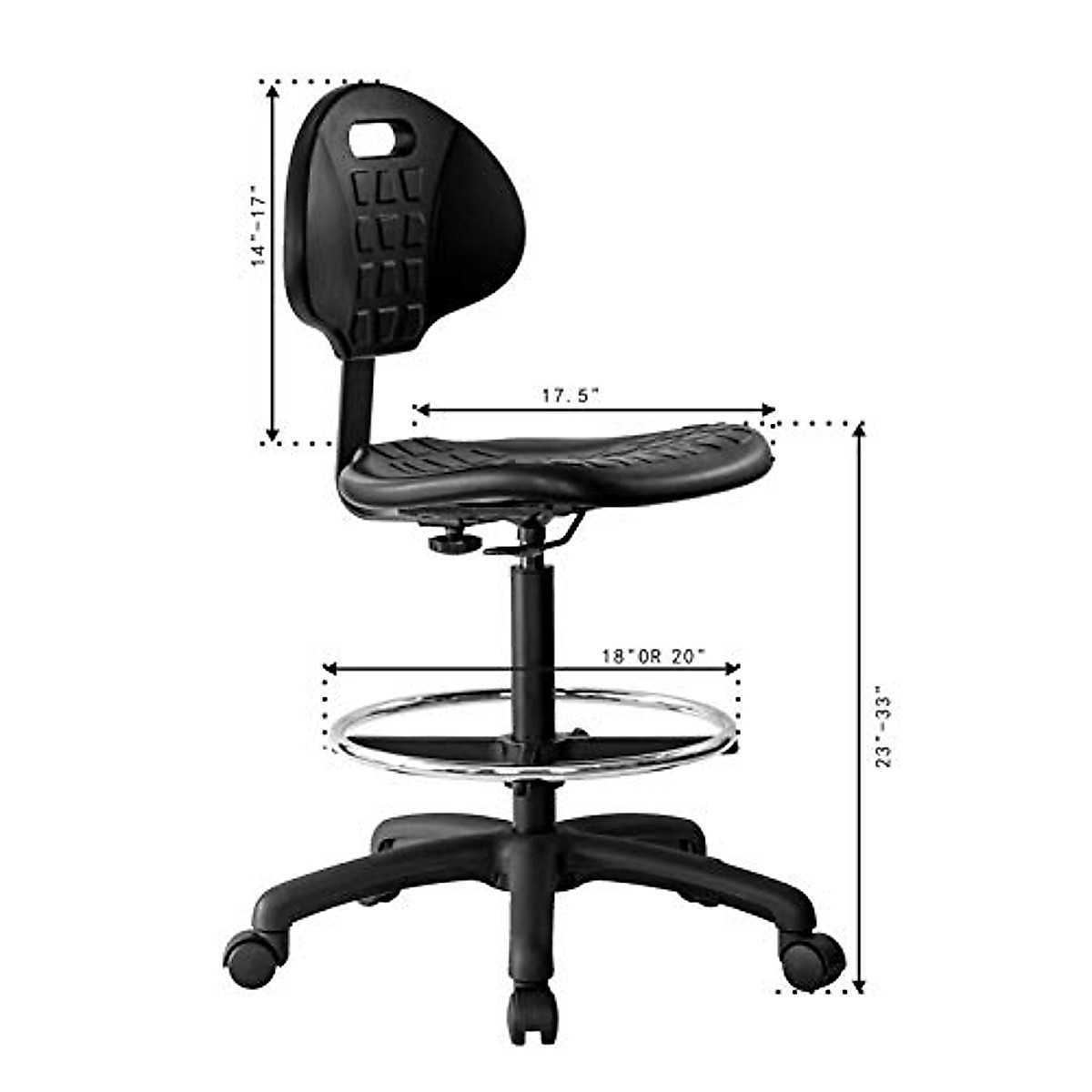 Chair Master Drafting Stool - Easy to Clean! Ergonomic Polyurethane Chair. Seat Height Adjustable (23"-33") Heavy Duty Adjustable Footring for Home, Automotive, Lab, Cleanroom