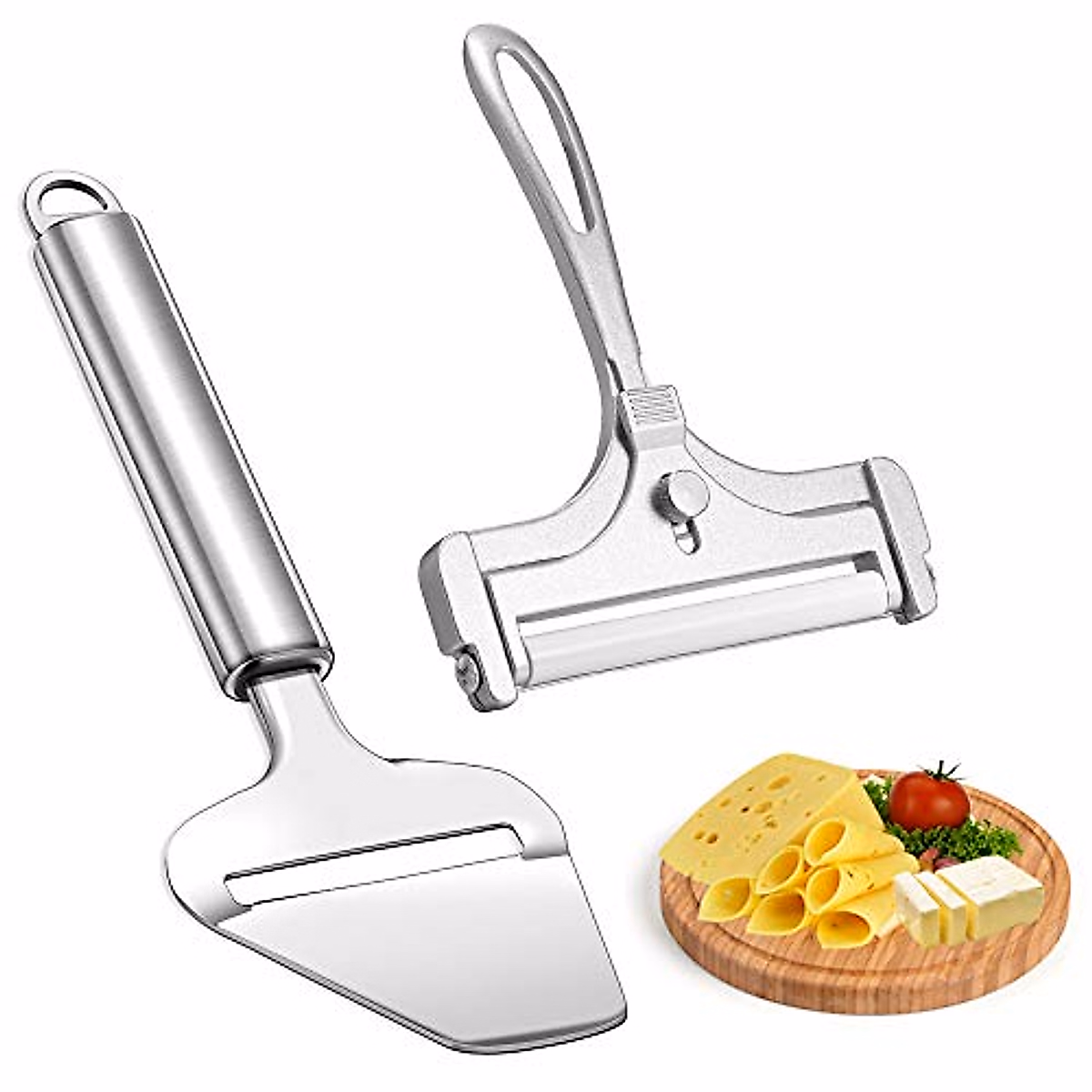 Cheese Slicer with Wire, WarmHut Stainless Steel Cheese Slicer Set and Cheese Cutter Plane for Soft, Semi-hard, Hard Cheeses Kitchen Tool, Set of 2