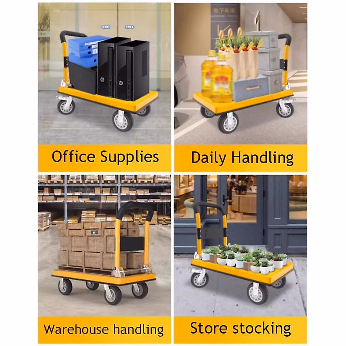 Generic Rolling Flatbed Cart Dolly Folding Platform Trolley Heavy Duty Hand Sack Truck Transport Truck for Loading and Storage,Hold Up to 330 Lbs (Green)