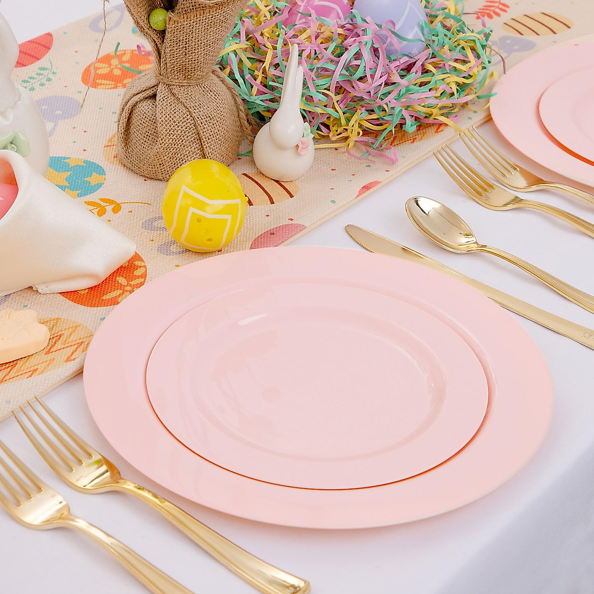 FLOWERCAT 60PCS Pink Plastic Plates - Heavy Duty Pink Plates Disposable for Party/Mother's Day/Wedding/Easter - Include 30PCS 10.25inch Pink Dinner Plates and 30PCS 7.5inch Pink Dessert/Salad Plates
