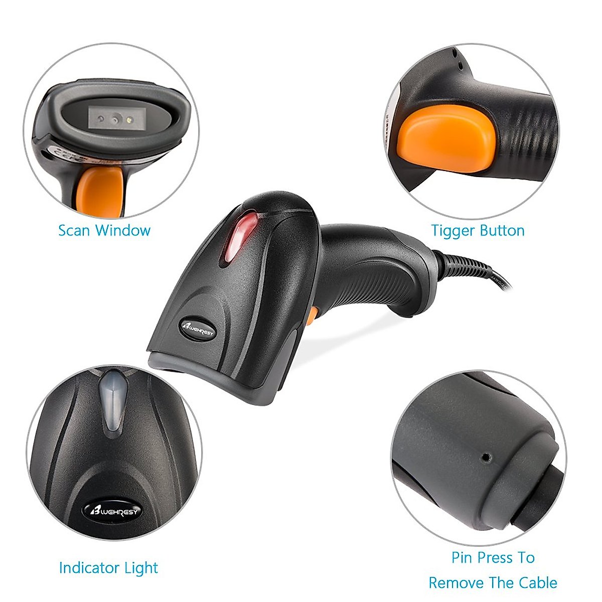 Bluehresy 2D Barcode Scanner USB Wired 1D 2D Datamatrix PDF417 QR Code Handheld Reader for Screen and Printed Bar Code Scan, Works with Windows Mac and Linux PC POS