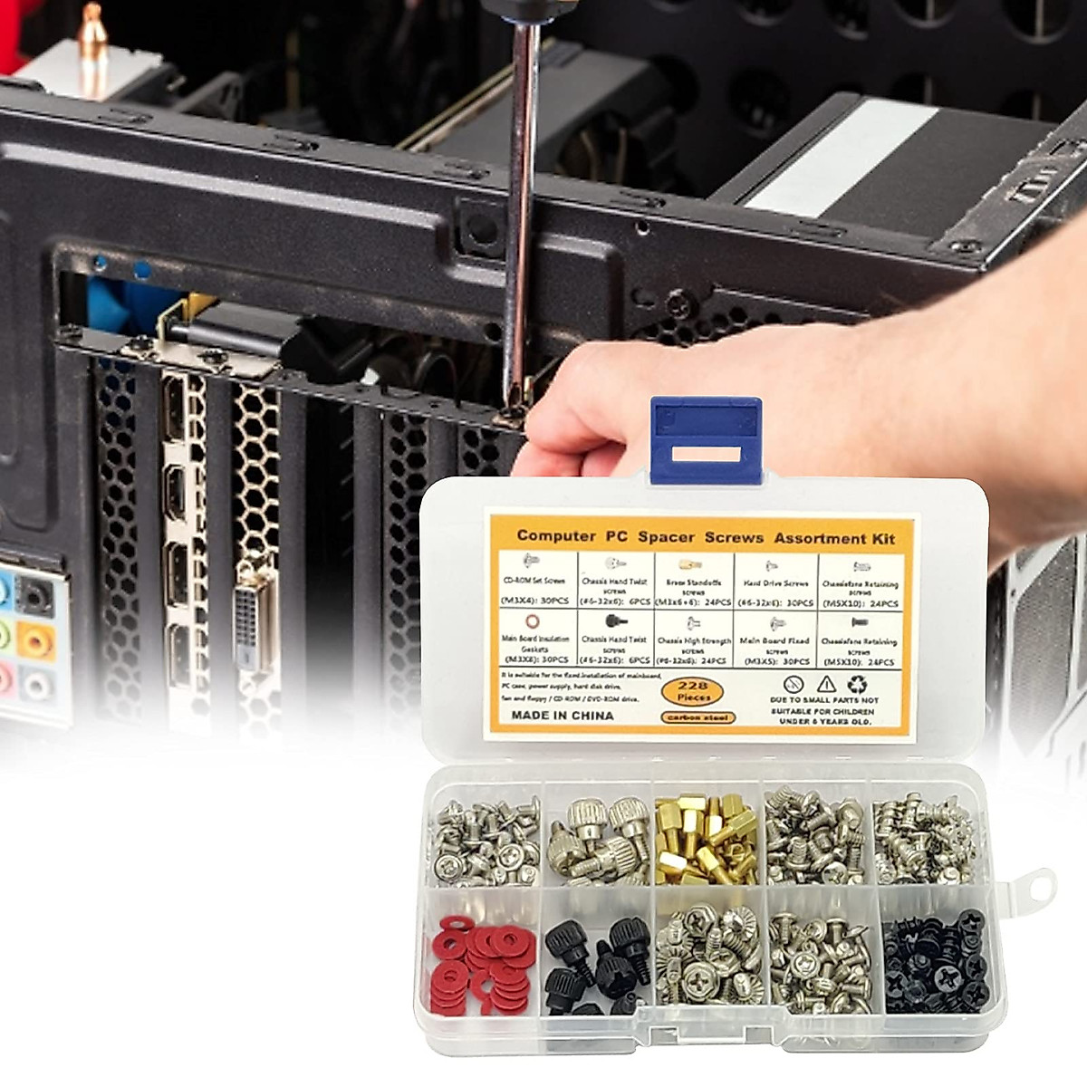 qiguch66 228Pcs Screw Set High Strength Sturdy Carbon Steel Computer Screw Standoffs Kit for Hard Drive