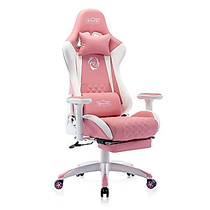 S*MAX Pink Gaming Chair with Footrest Thicken Seat Ergonomic Pink Gamer Chair with 3D Armrest PU Leather Headrest and Lumbar Support High Back Gaming Chair for Girls Pink and White