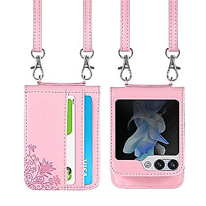 protective filp case Galaxy Z Flip 5 Wallet Case with Card Holder, Compatible Samsung Galaxy Z Flip 5 Case, Galaxy Z Flip 5 Case with Detachable Strap Crossbody Pocket Kickstand for Women nonmetallic