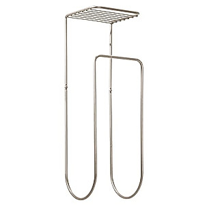 mDesign Bathroom Towel Holder and Organizer with Storage Shelf - Modern Metal Wall Mount Towel Rack - Towel Holder Rack for Bathroom with Shelf for Soaps and Accessories - Concerto Collection - Satin
